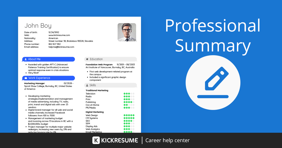 How To Write A Professional Summary On A Resume Examples Kickresume