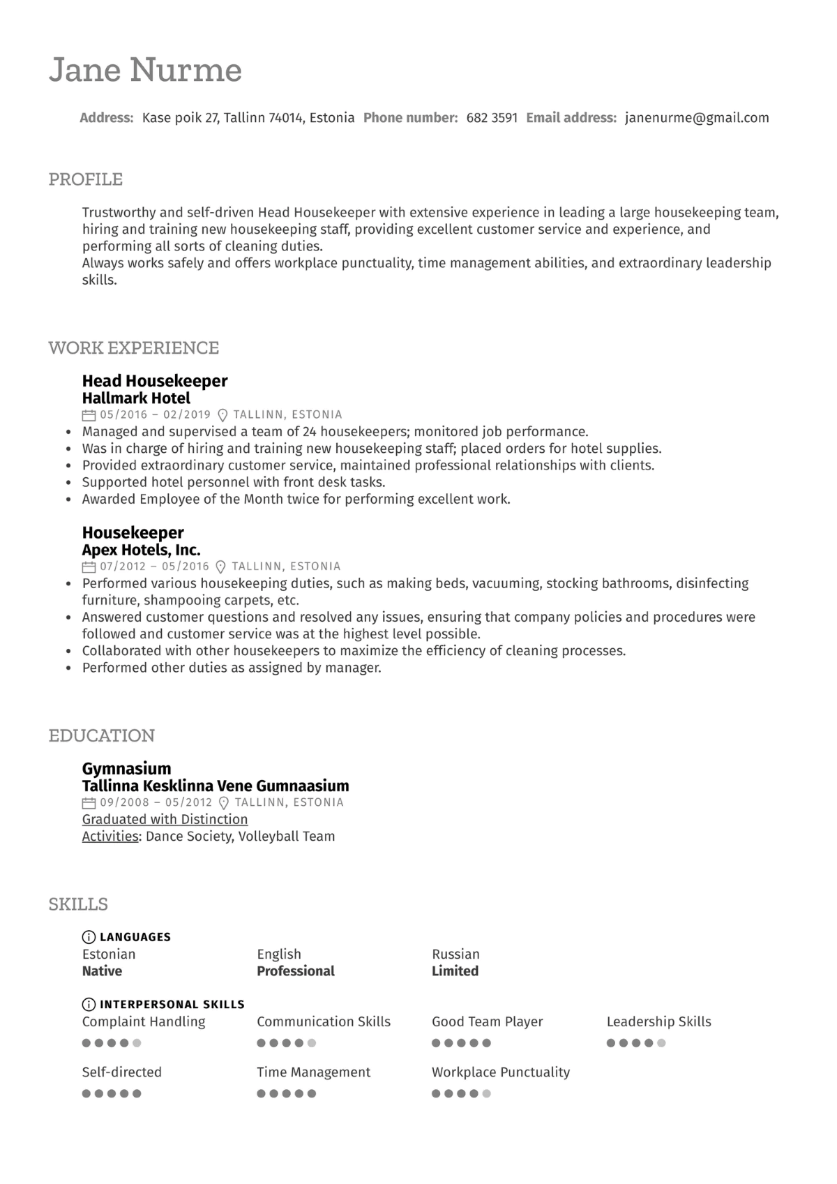Housekeeping Resume Examples & Writing Guide 2024 | Kickresume